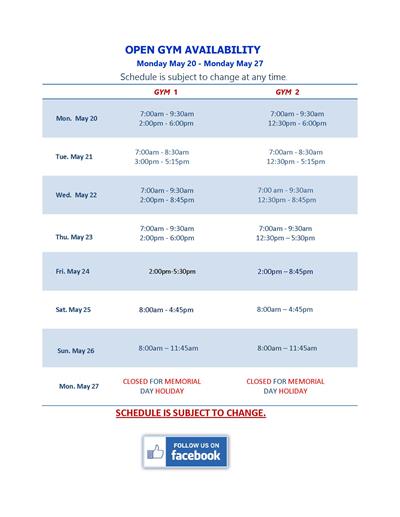 Town of Henrietta Parks and Recreation Department: Open Gym Schedule